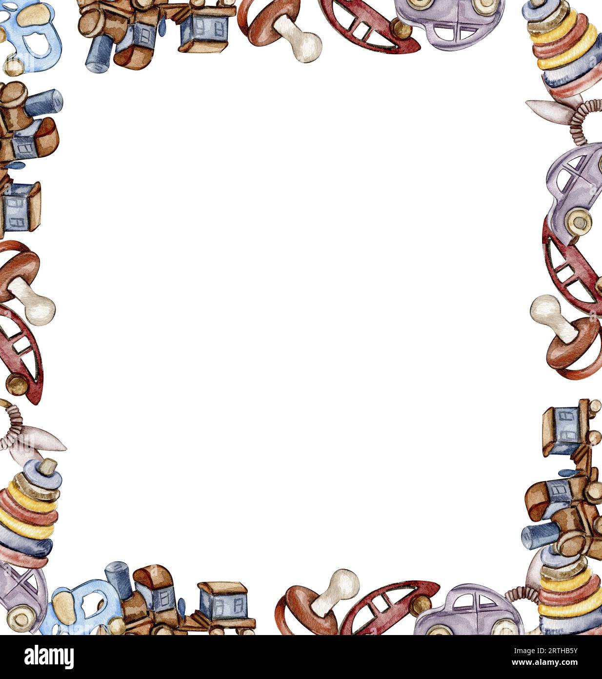 Toys frame, watercolor illustration for cards, backgrounds. Watercolor ...