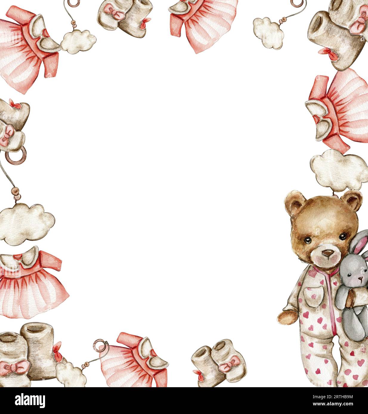 Toys frame, watercolor illustration for cards, backgrounds. Watercolor ...