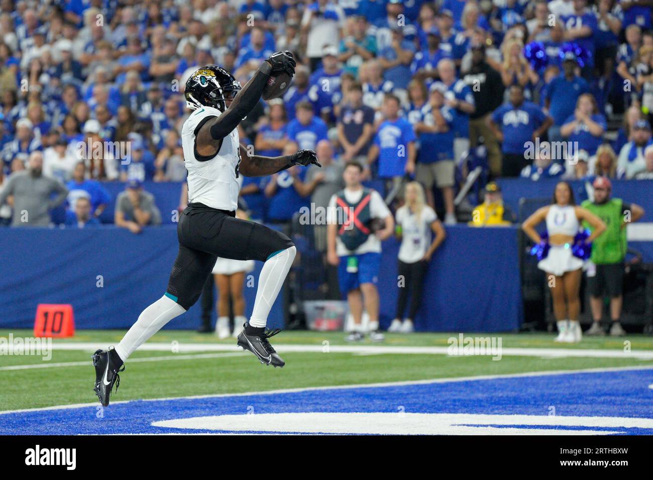 Jacksonville Jaguars running back Tank Bigsby (4) celebrates after ...