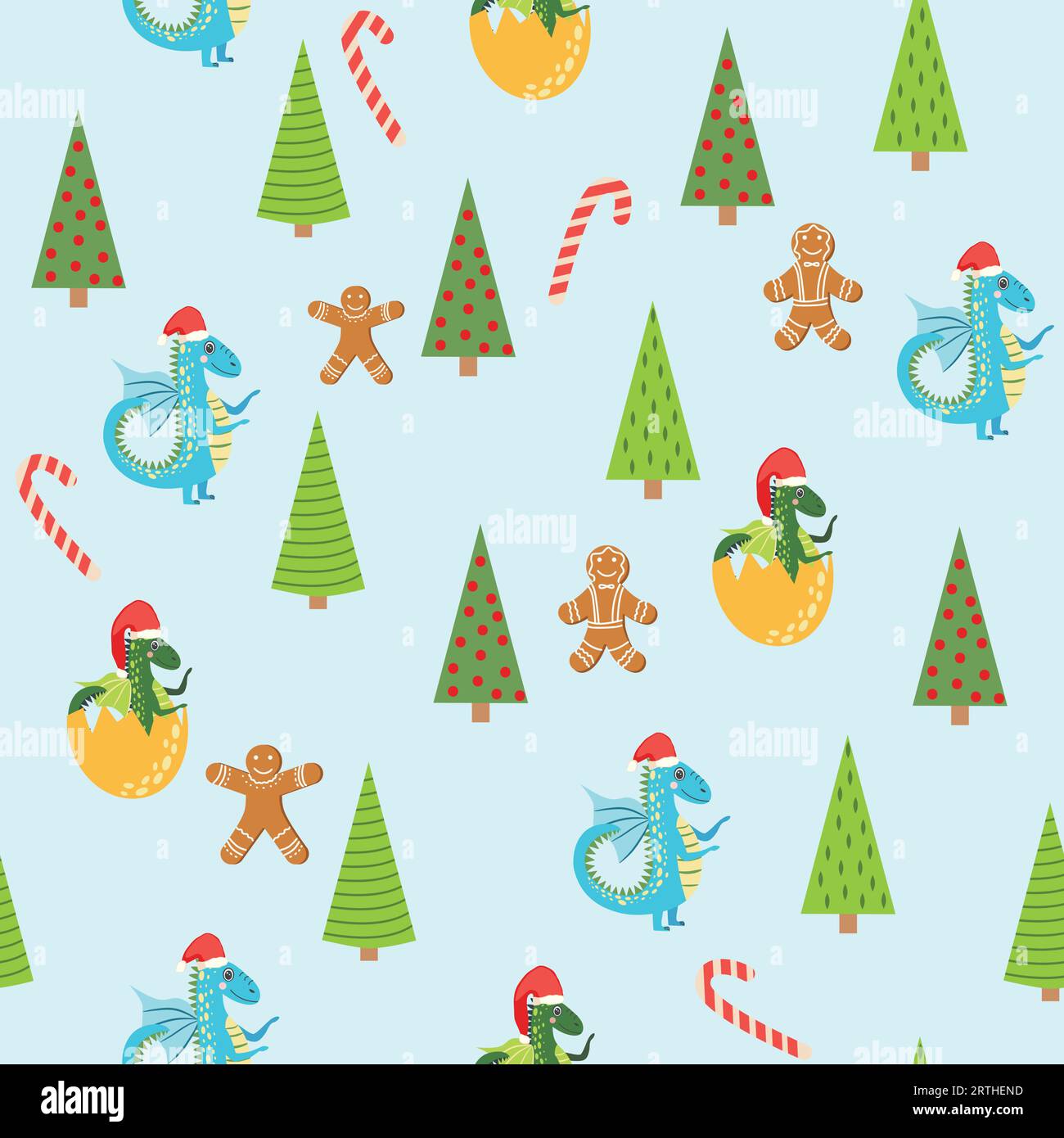 Seamless pattern with cute dragons Christmas design. Chinese New Year ...
