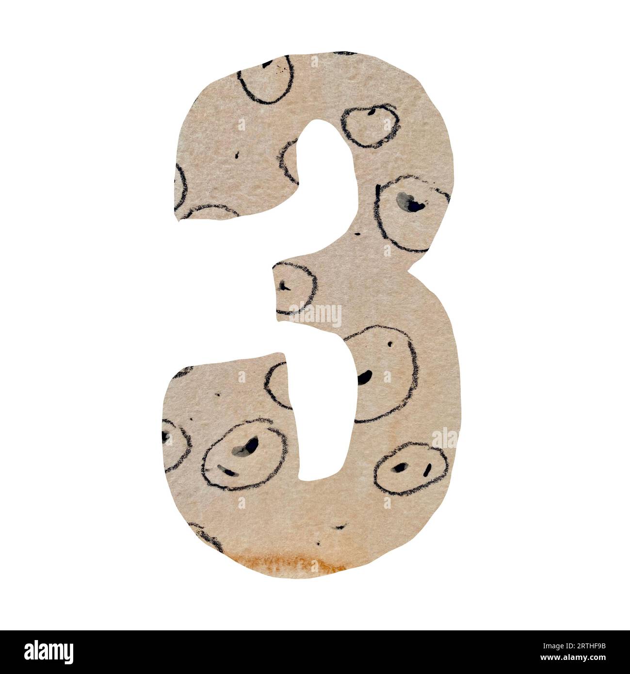 Number three hand drawn a watercolor illustration Stock Photo - Alamy