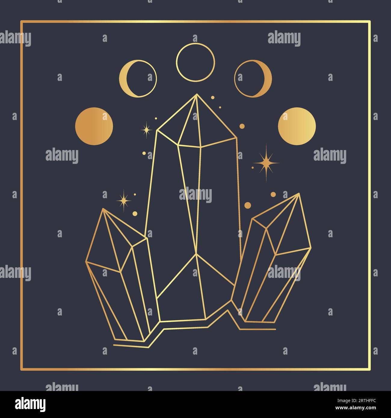 Crystal and stars with moon phases esoteric elements Stock Vector Image ...