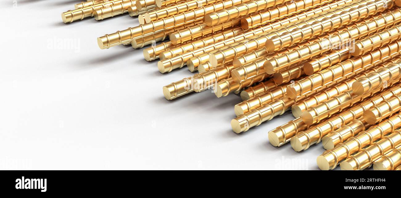 gold construction rods. 3d render background Stock Photo - Alamy