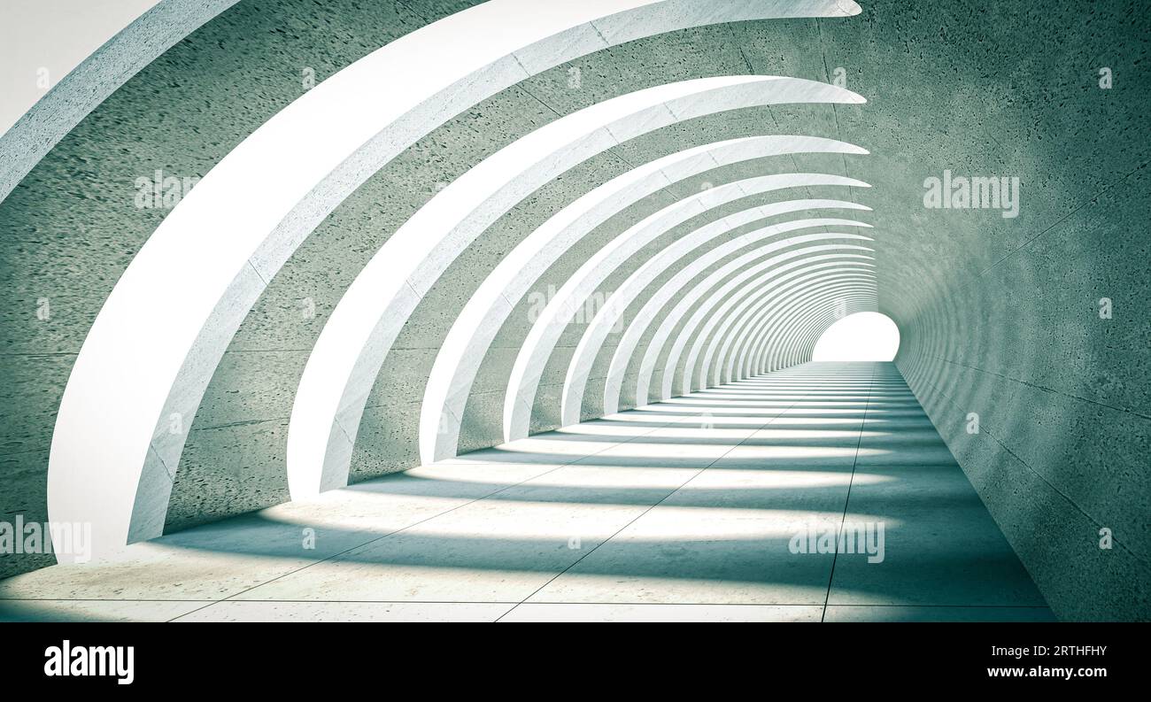 modern 3D background of a concrete tunnel structure with curved ...