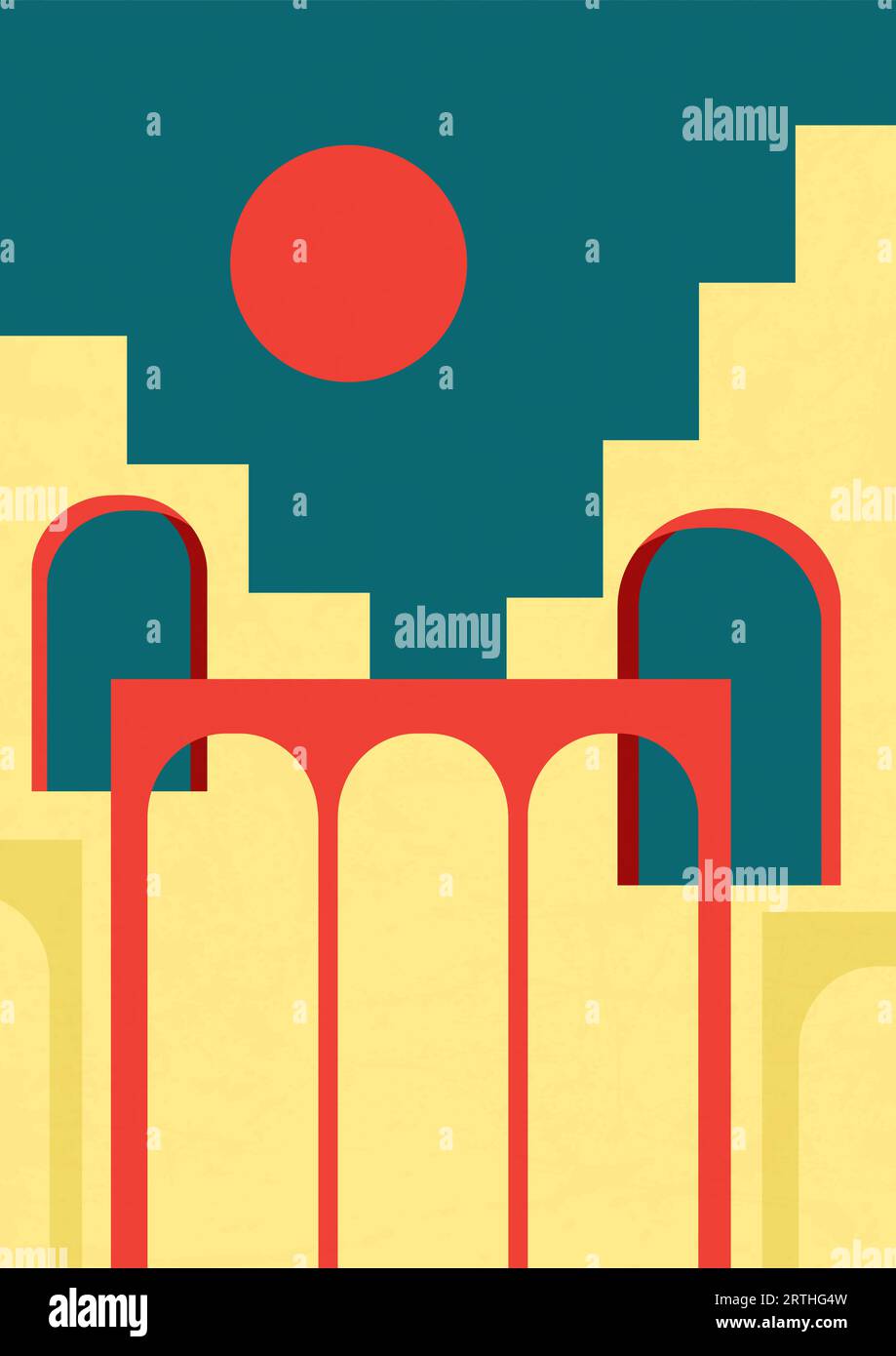 Minimalistic Morocco architecture poster abstract art. Colorful night ...