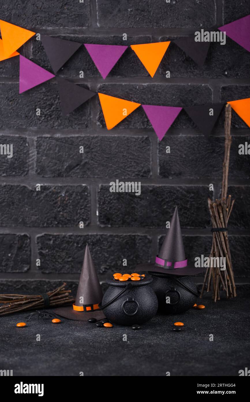 Halloween background with witches hat Stock Photo - Alamy