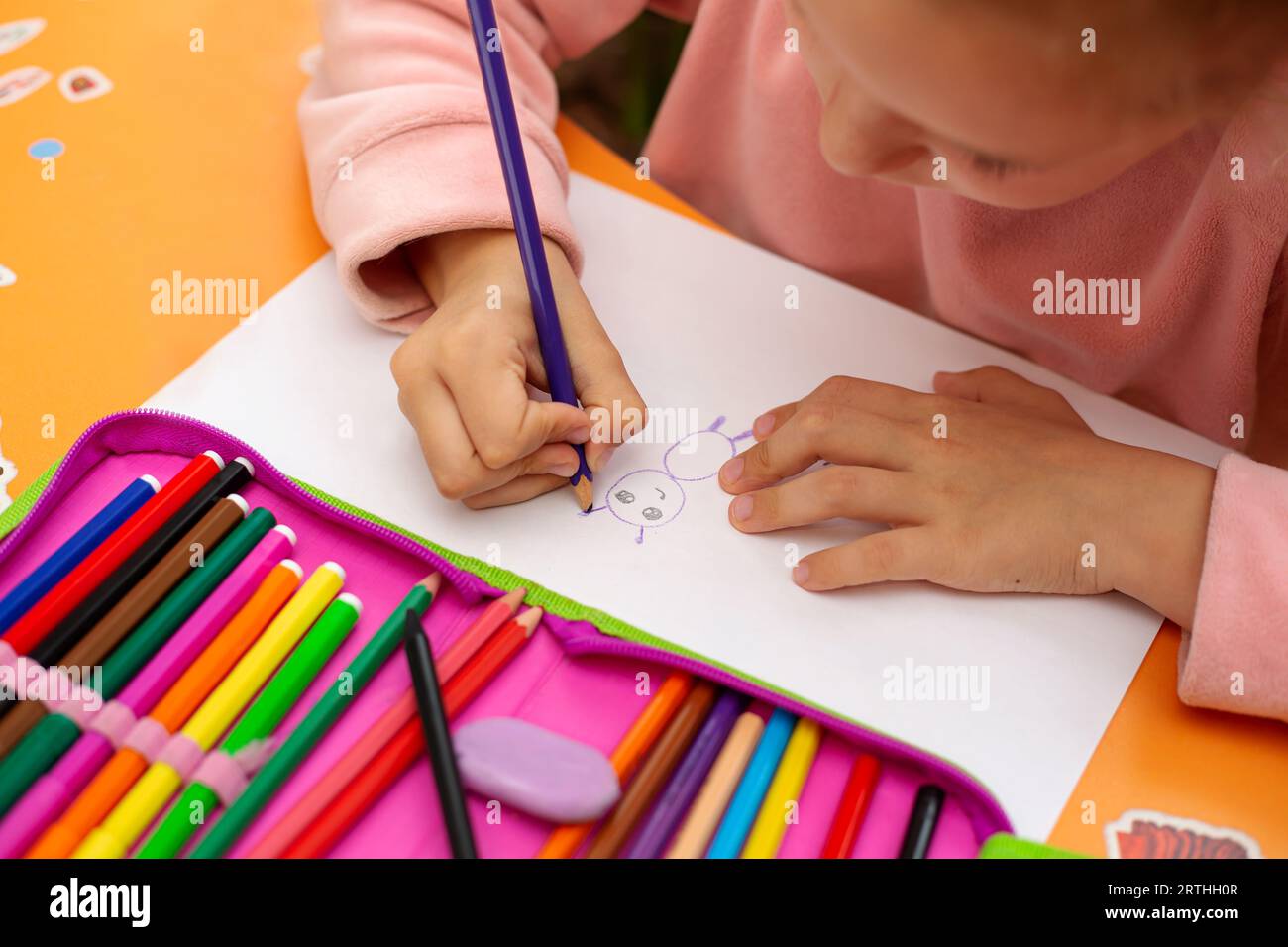 Cute little preschooler child drawing at home Stock Photo - Alamy