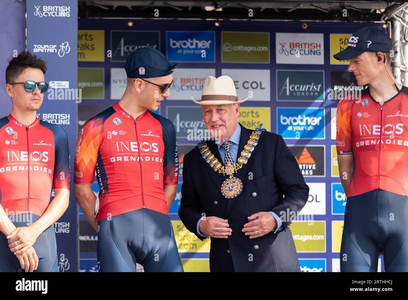 Riders of team INEOS Grenadiers at the Tour of Britain cycle race Stage ...