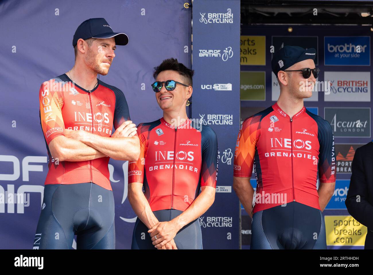 Riders of team INEOS Grenadiers at the Tour of Britain cycle race Stage ...