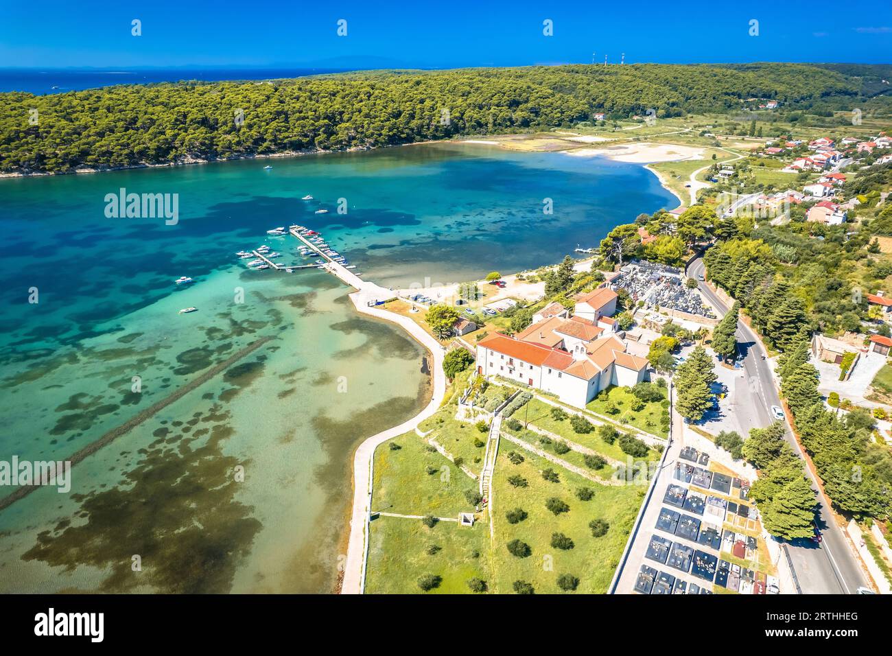 Historic saint Eufemija monastery on Rab island coast, Kampor in ...