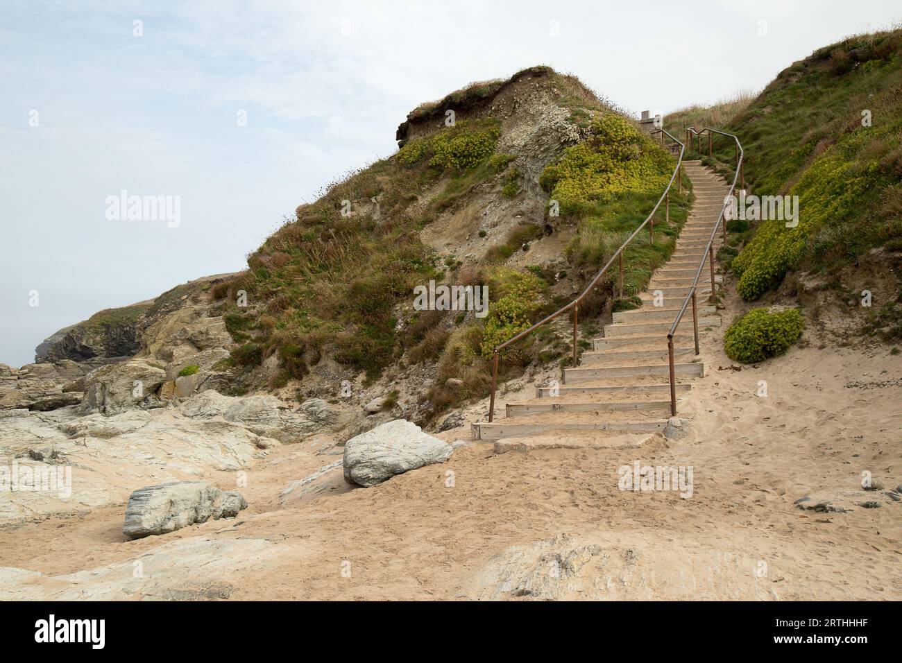 Godrevy beach Cornwallsteps Stock Photo - Alamy