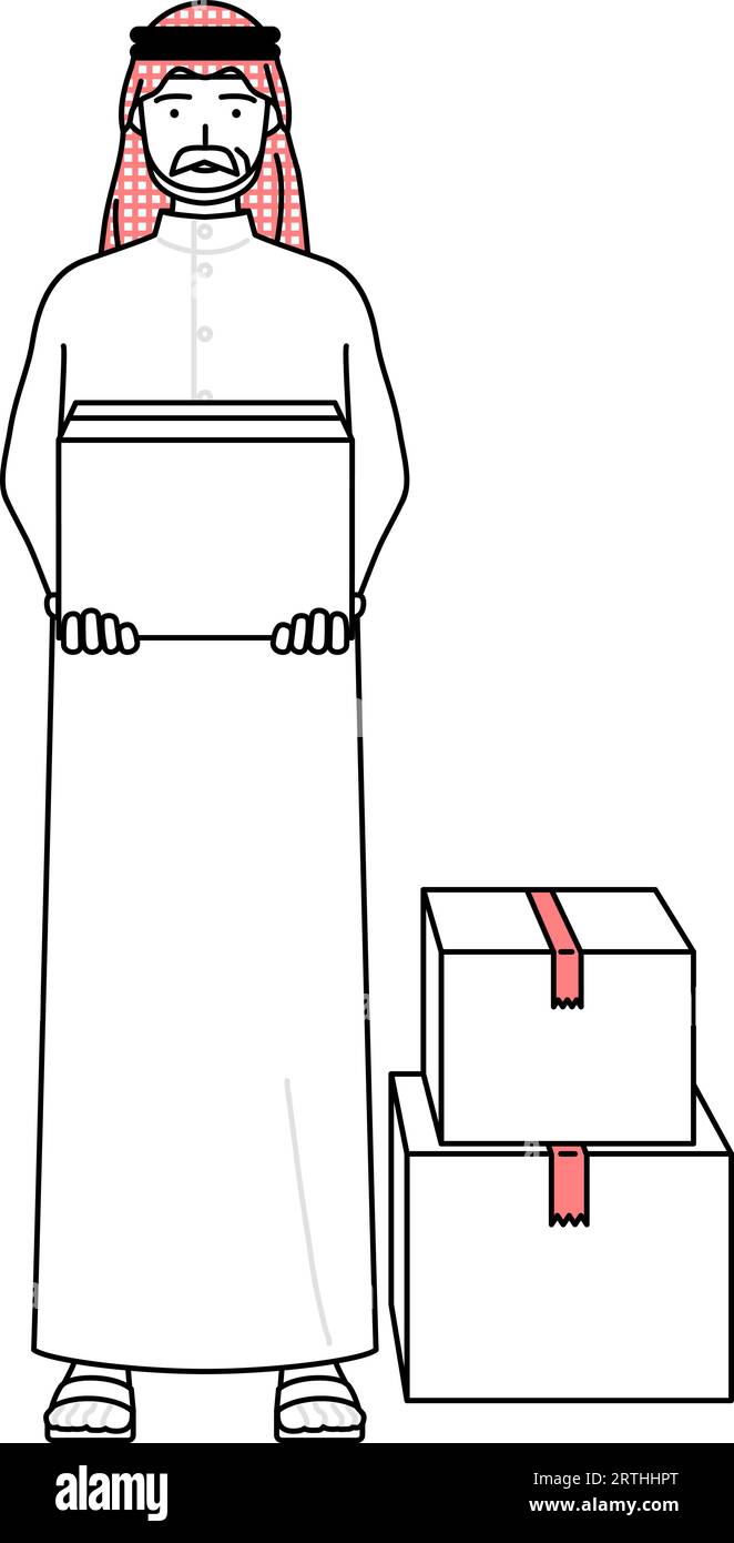 Senior Muslim Man working to carry cardboard boxes, Vector Illustration ...