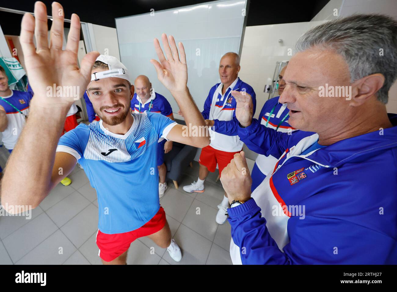 Czech tennis player Tomas Machac (left) and non-playing captain ...