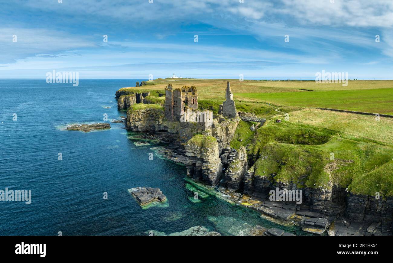 Aerial view of Girnigoe and Sinclair Castle ruins, rock castle on the ...