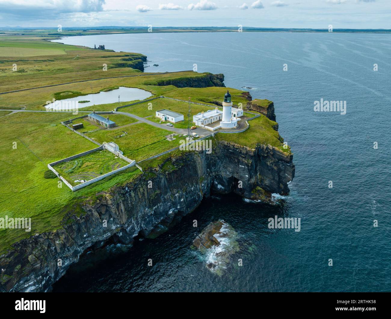 Aerial view of the lighthouse at Noss Head, North Sea coast, Wick ...