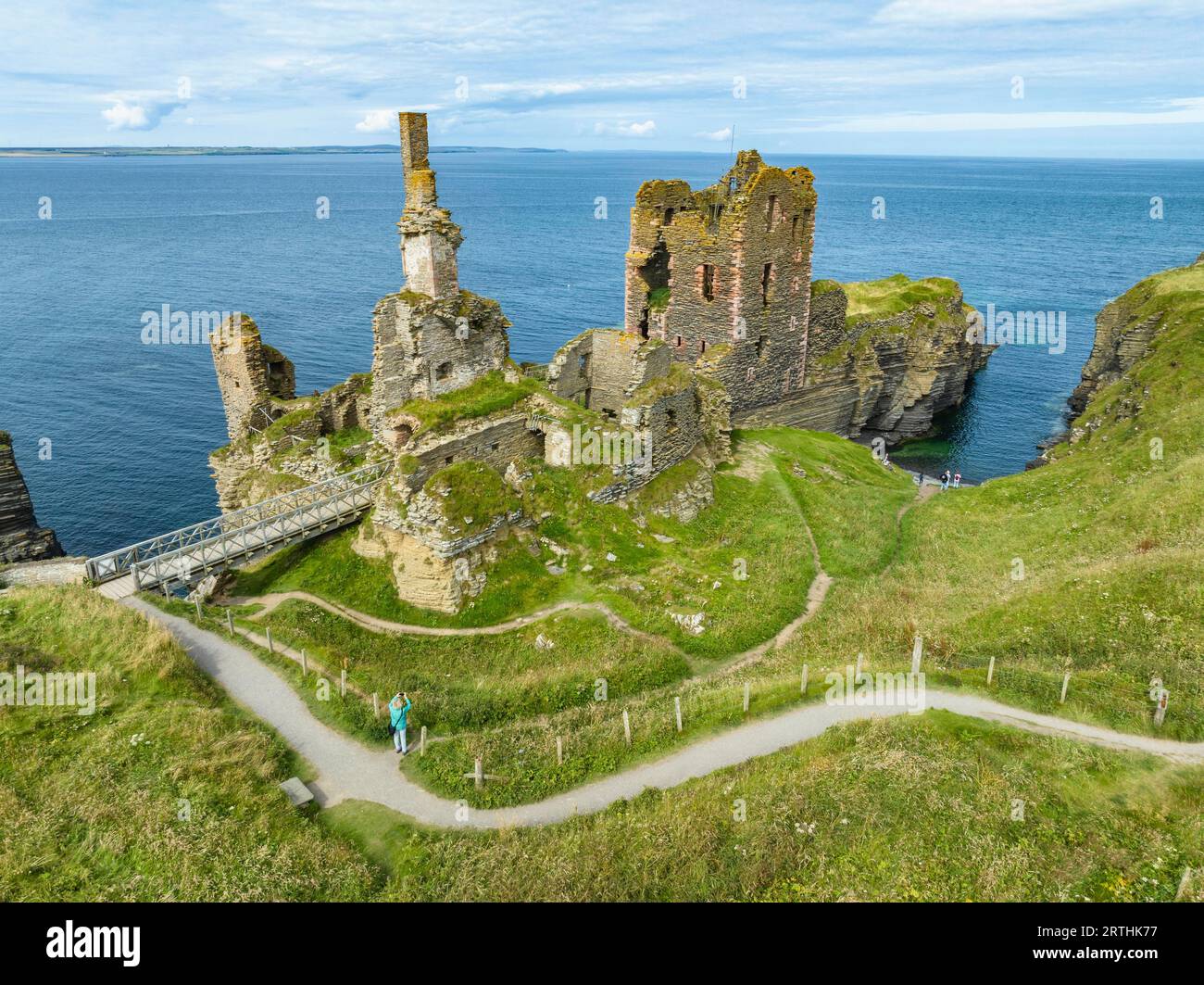 Aerial view of Girnigoe and Sinclair Castle ruins, rock castle on the ...