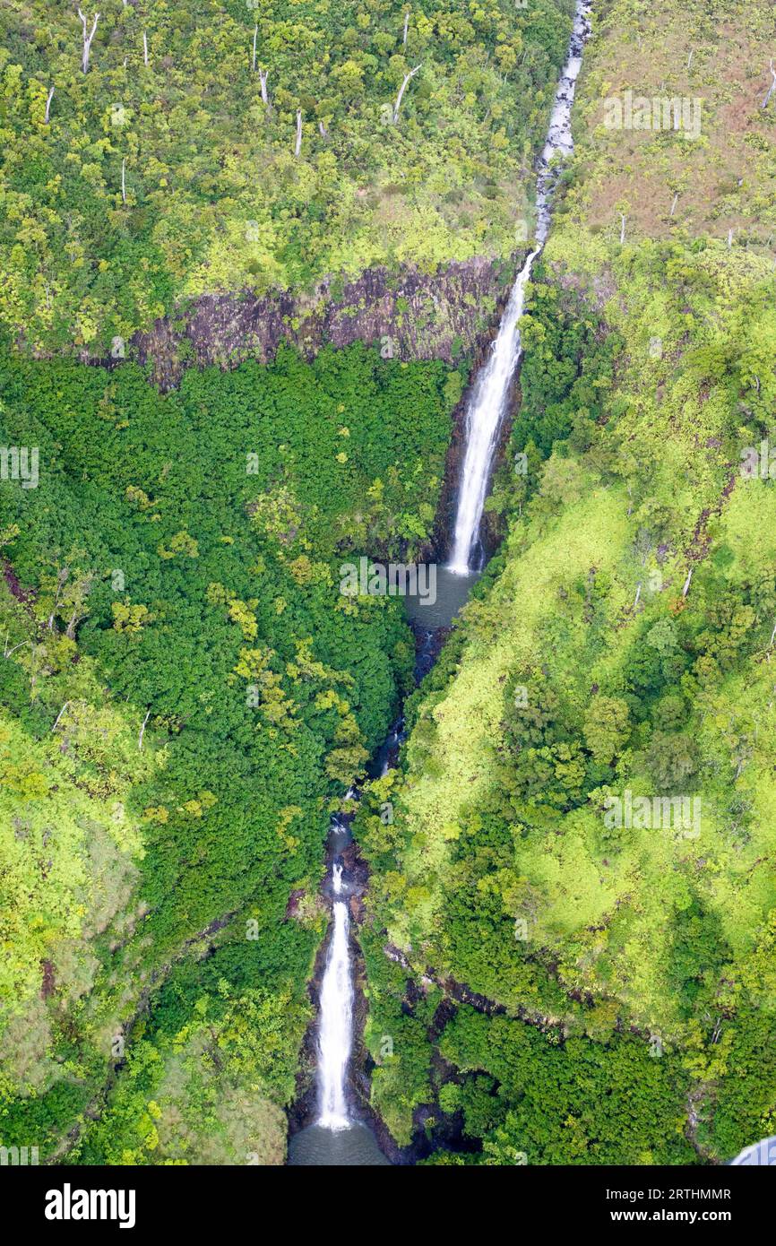 Aerial view of waterfalls in the mountains on Kauai, Hawaii, USA Stock ...