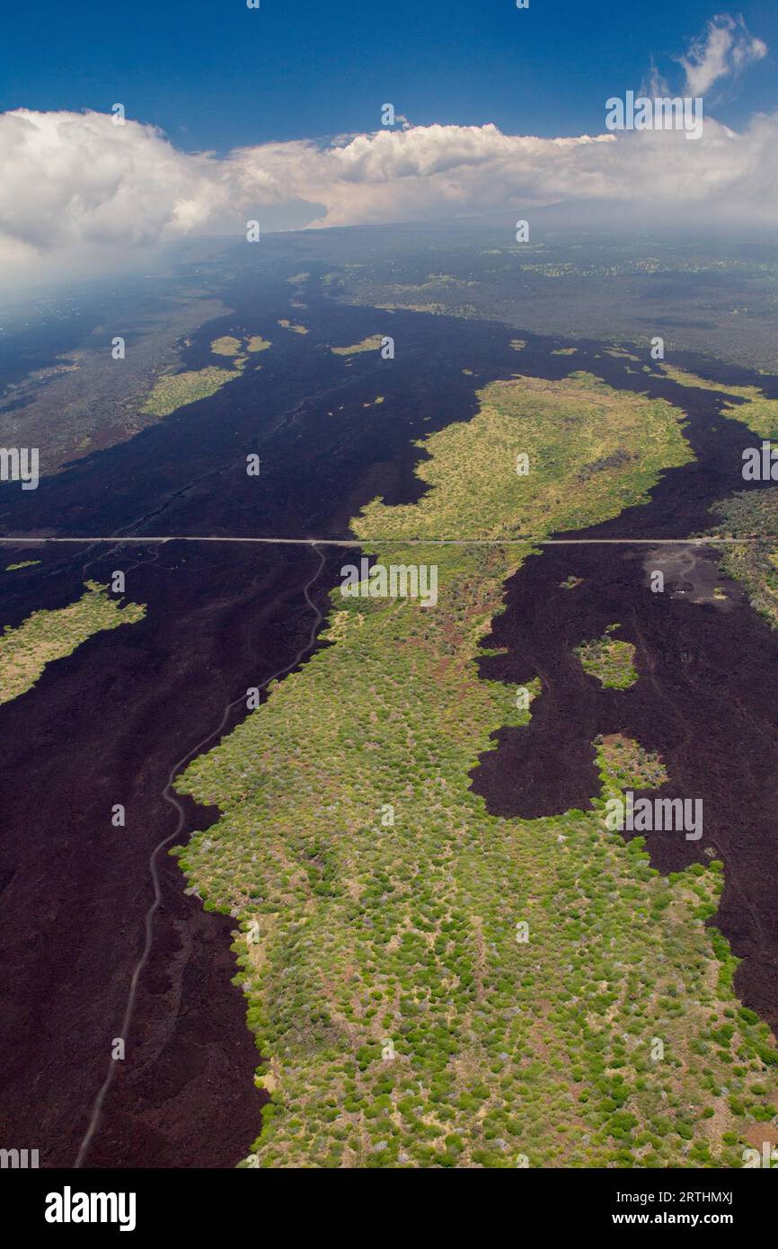 Aerial view of cooled lava flows on the slopes of Mauna Loa on Big ...