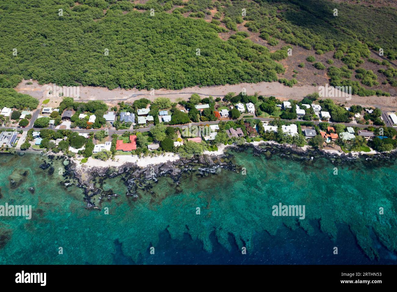 Aerial view of the small village of Puako on the west coast of Big ...