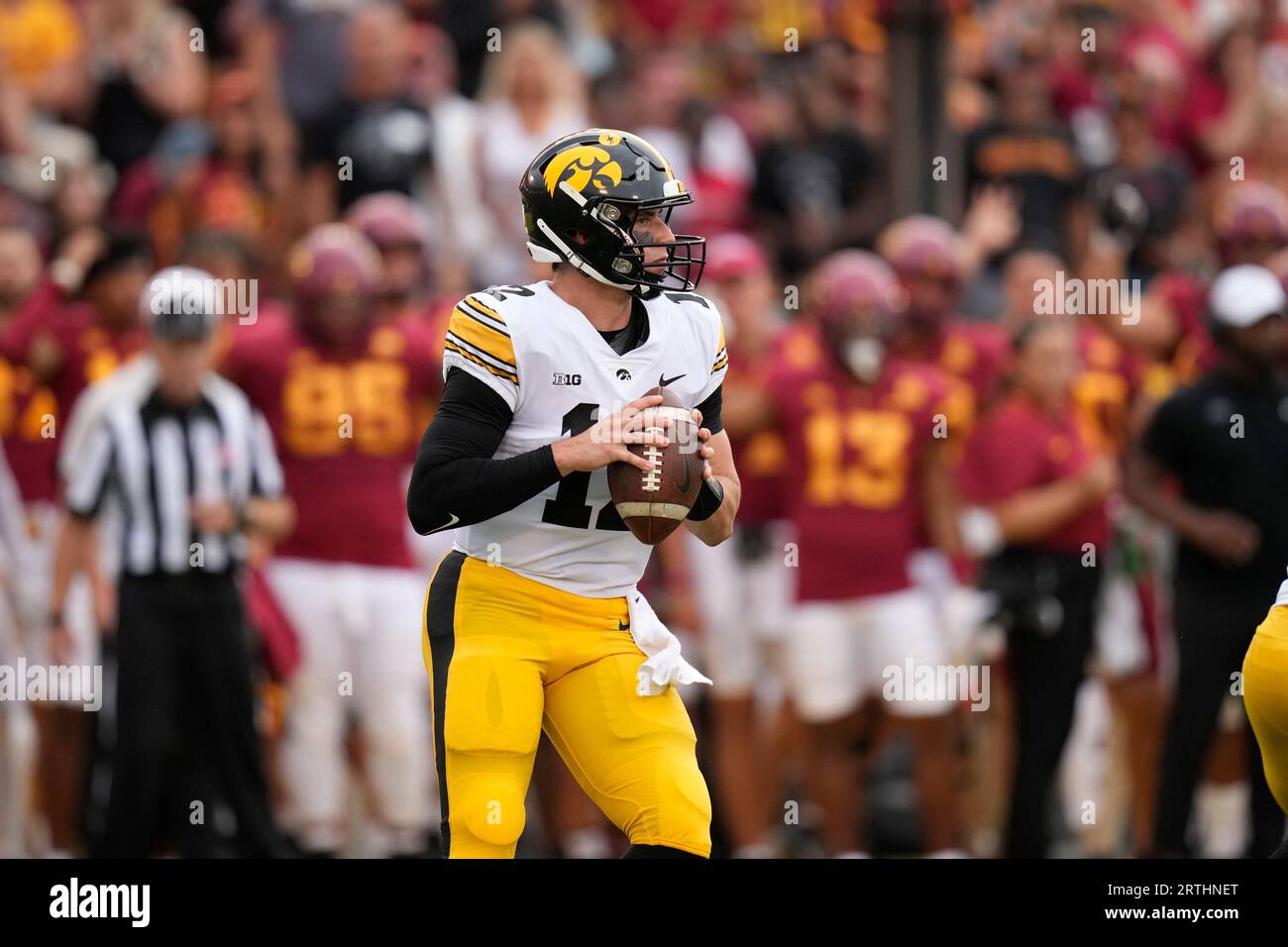 Iowa quarterback Cade McNamara (12) throws a pass during the second ...