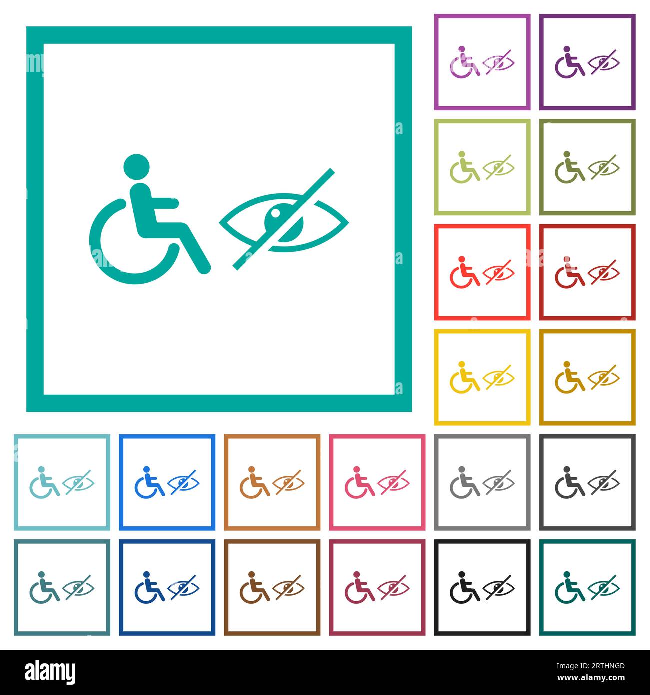 Wheelchair and visually impaired symbols flat color icons with quadrant ...