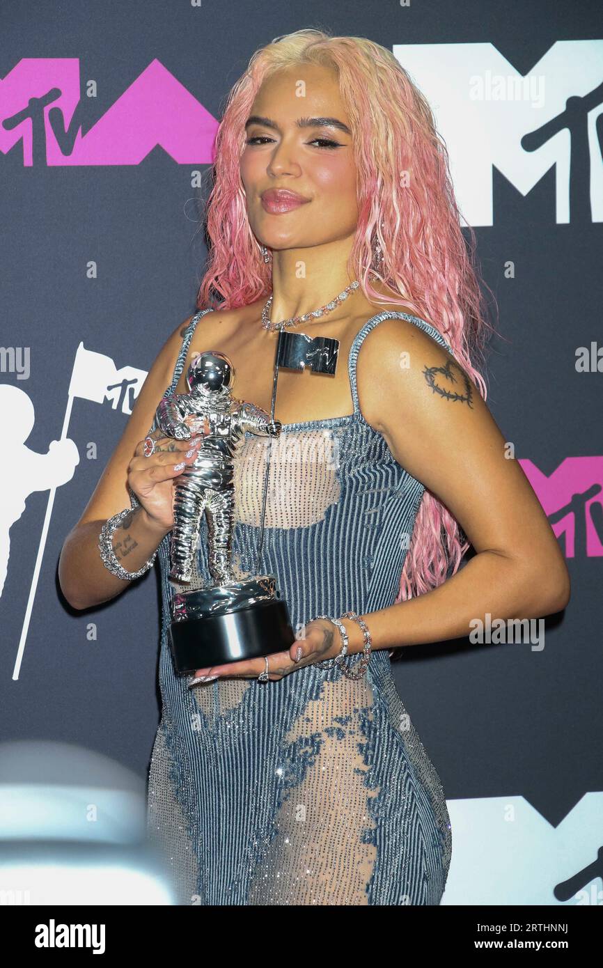 New Jersey, USA, on 12 September 2023. Karol G poses in the winners ...