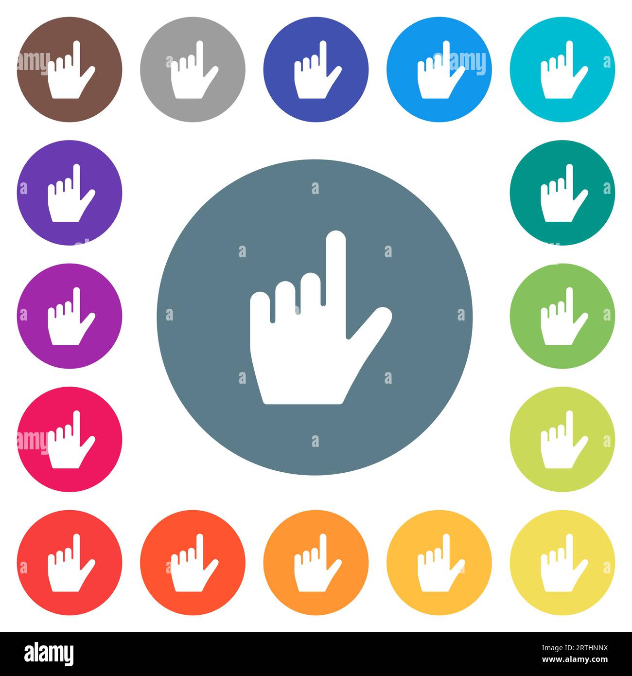left handed pointing gesture flat white icons on round color ...