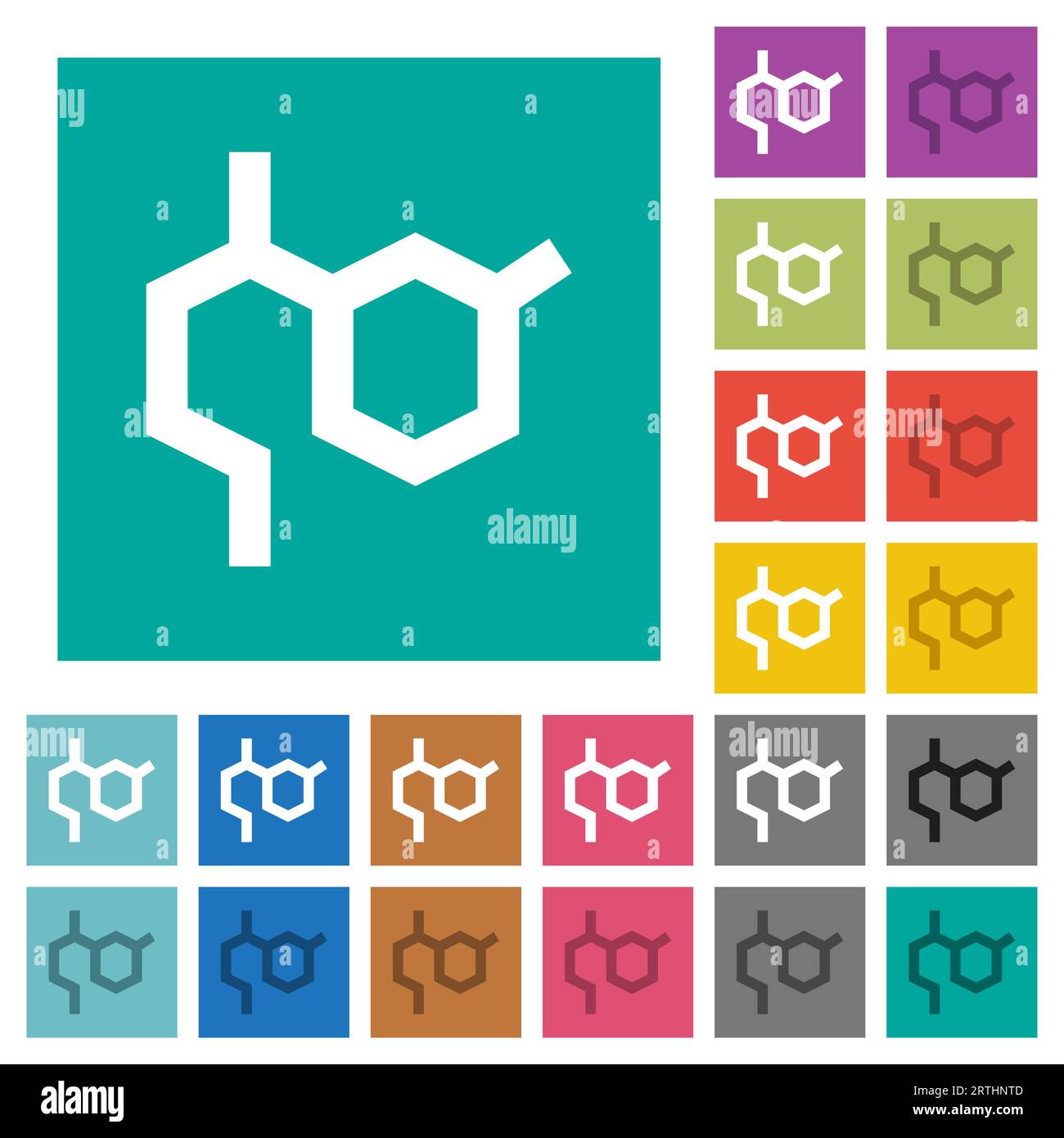 Chemistry molecule formula multi colored flat icons on plain square ...