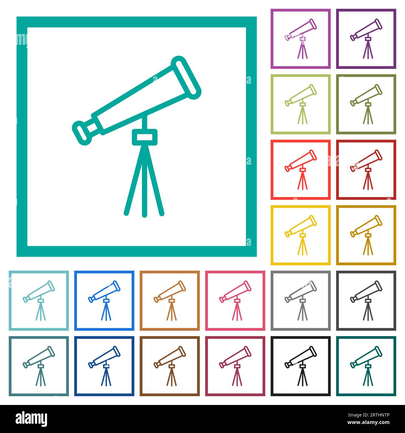 Space Telescope Outline Flat Color Icons With Quadrant Frames On White Background Stock Vector