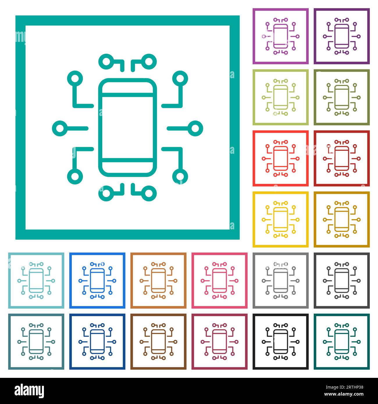 Embedded device outline flat color icons with quadrant frames on white ...
