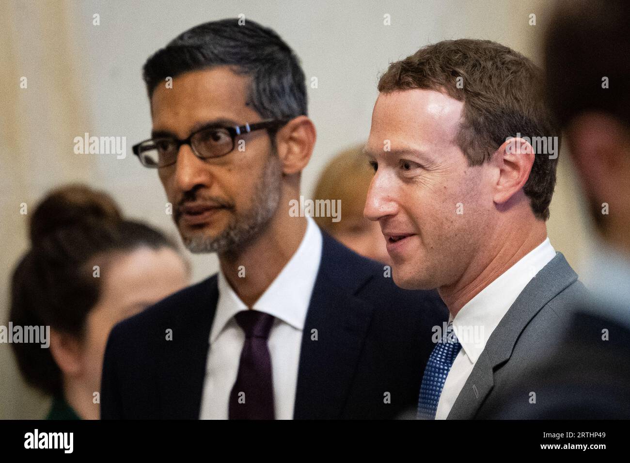 Google CEO Sundar Pichai and Meta CEO Mark Zuckerberg arrive at the U.S ...