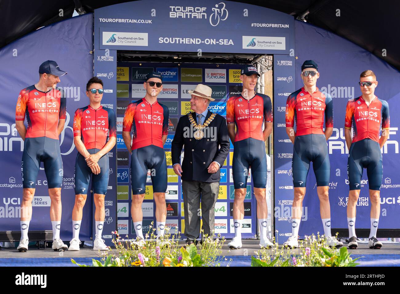 Riders of team INEOS Grenadiers at the Tour of Britain cycle race Stage ...