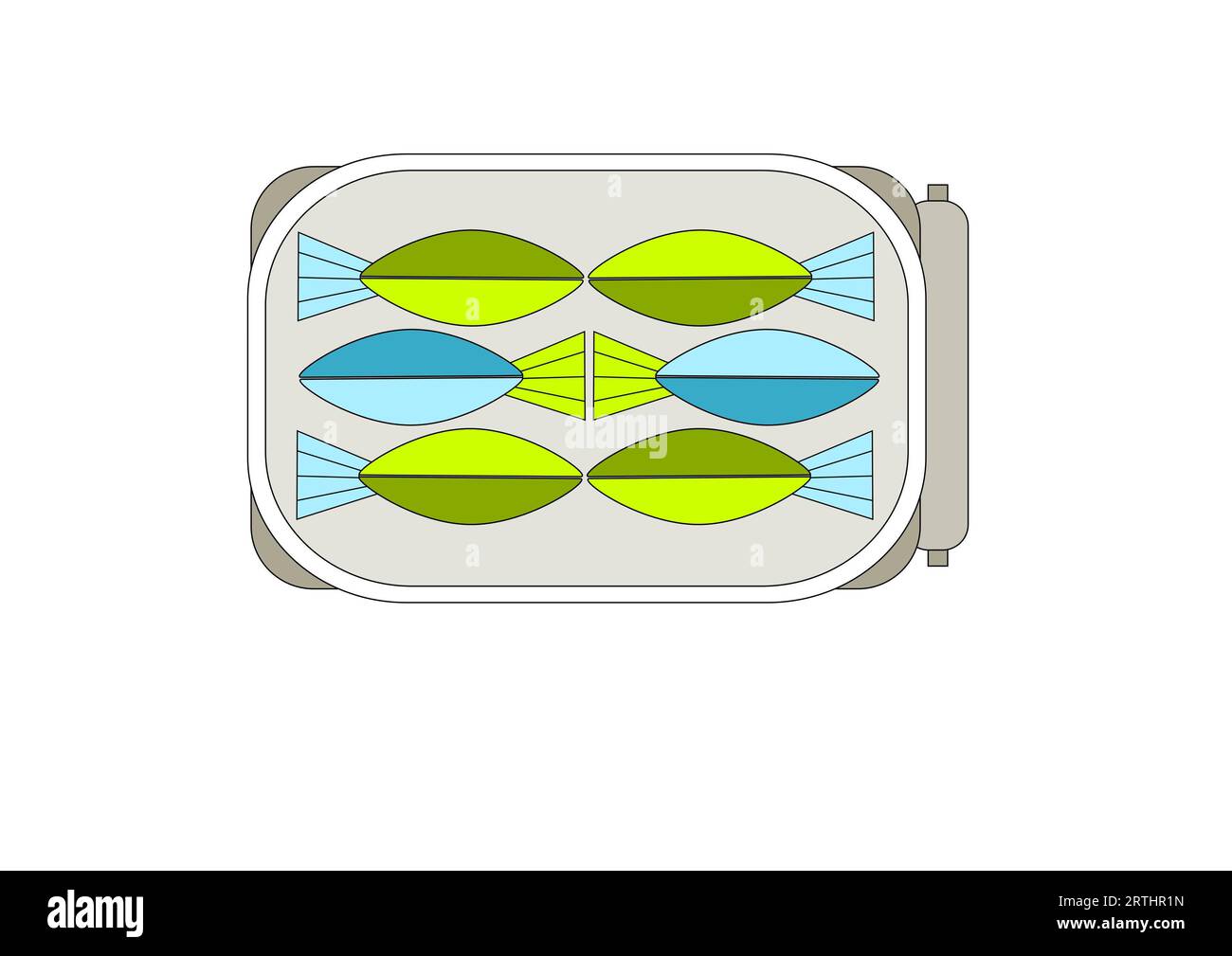 Open tin can with fish, illustration, white background Stock Photo - Alamy