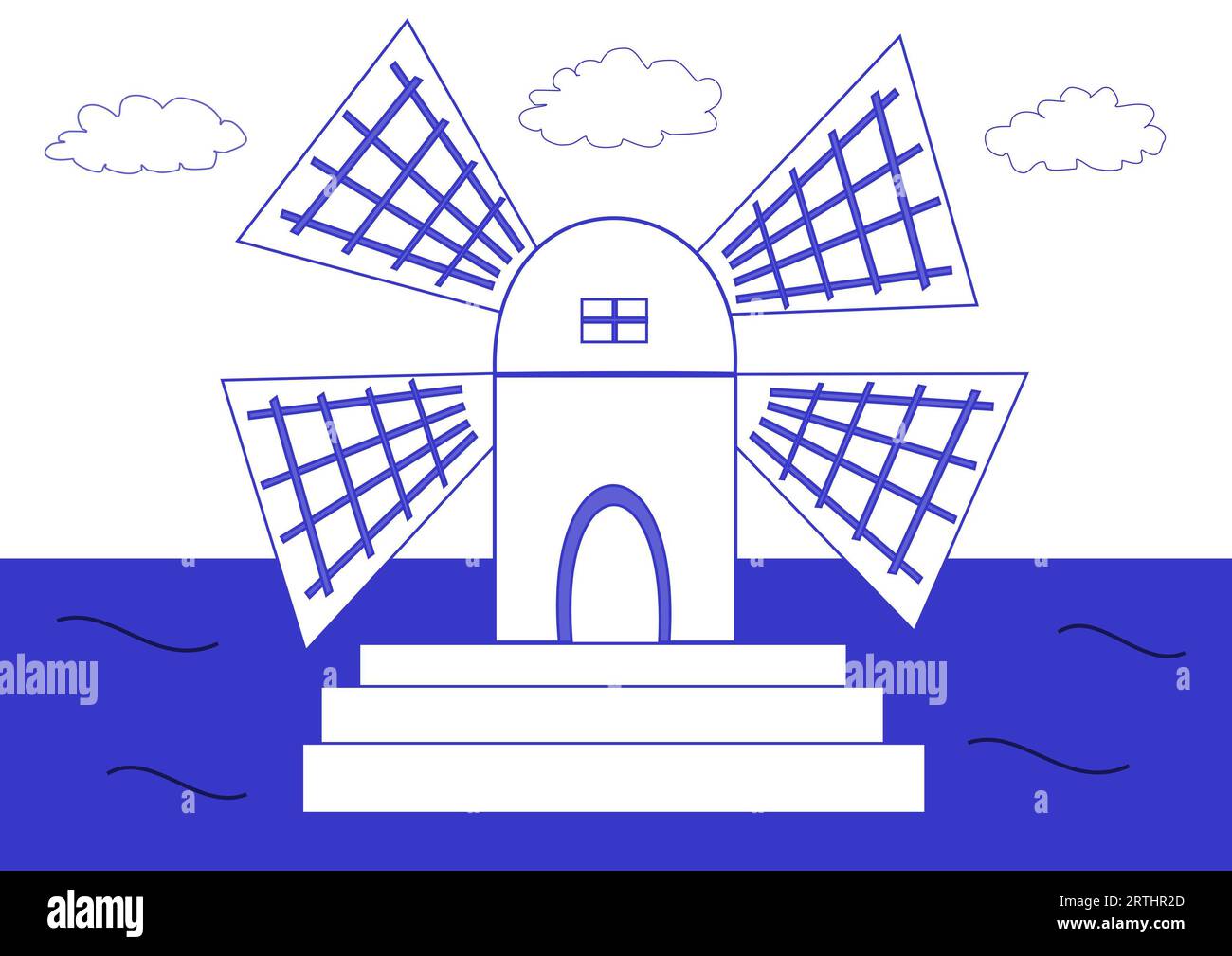 Windmill in Delft colour, white background, illustration Stock Photo ...