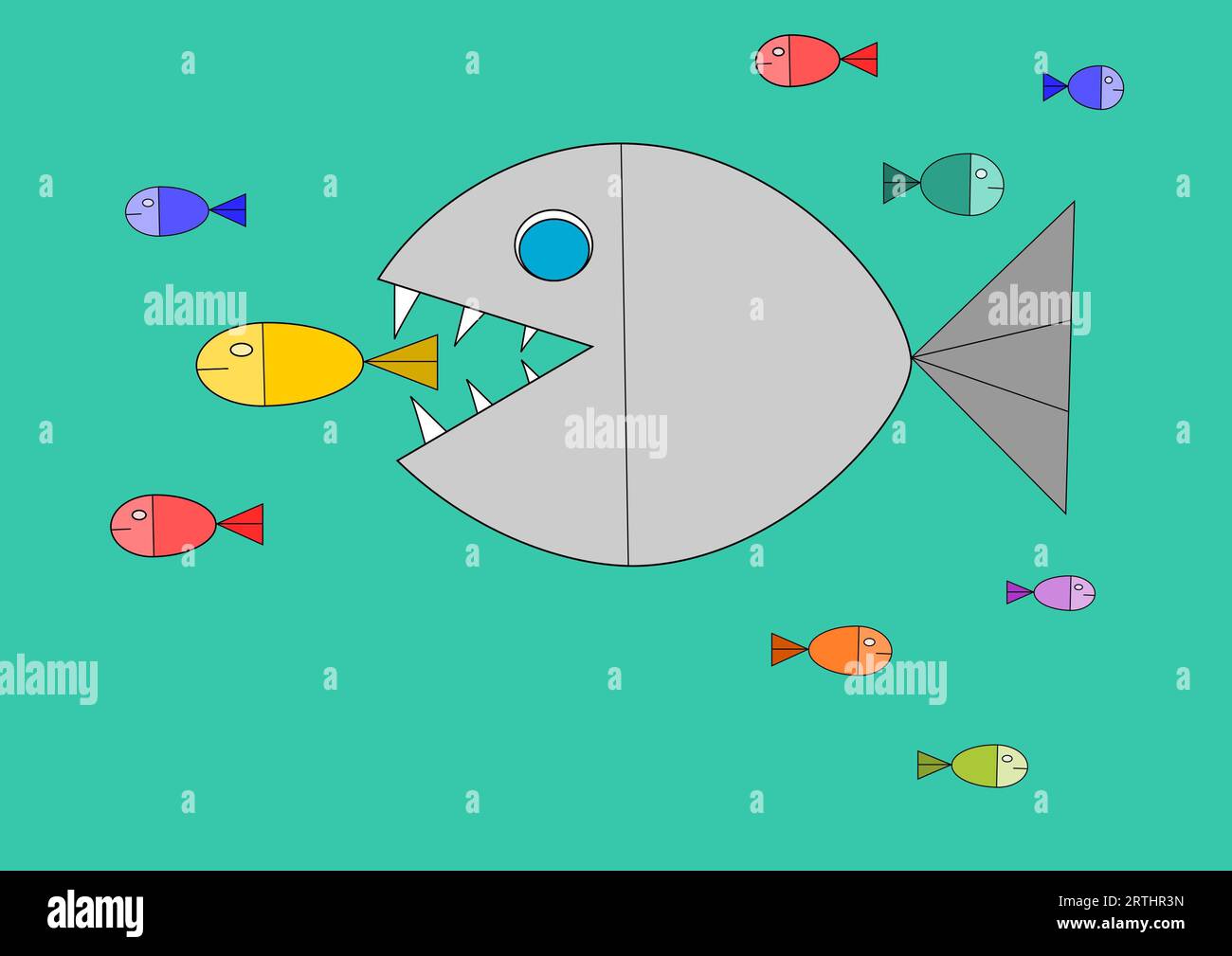 Big fish eating small fish, background sea, illustration Stock Photo ...