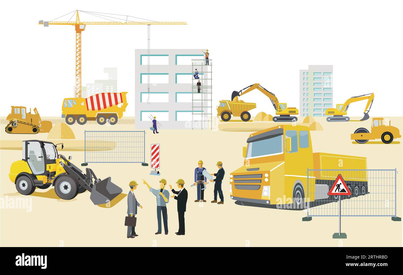 Construction company with builders and construction machines ...