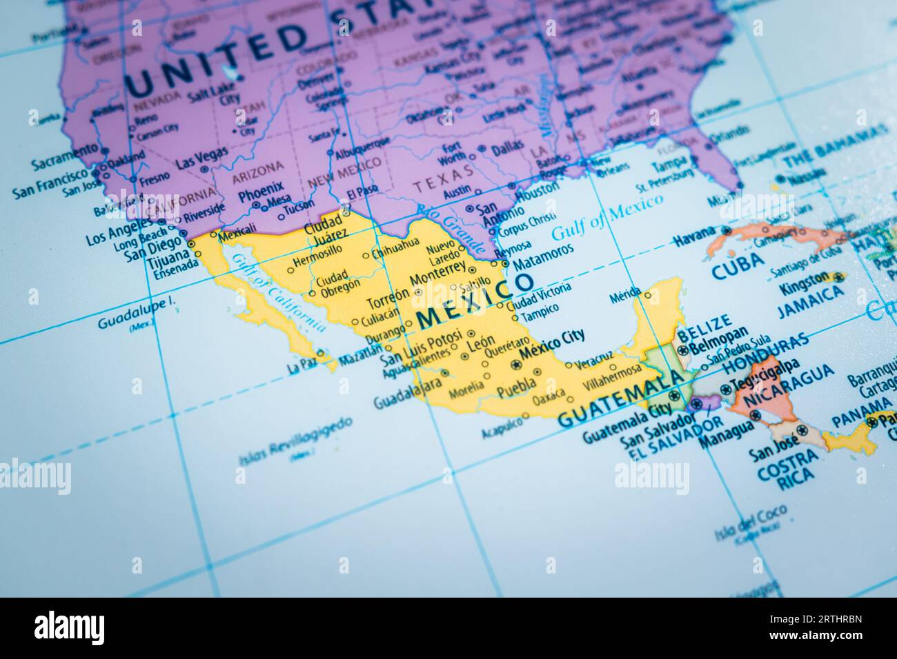 Close-up of the country word Mexico on a world map with the detailed ...
