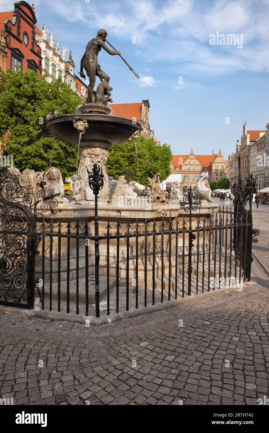Poland, Old Town of Gdansk, Neptune Fountain, bronze statue of the ...