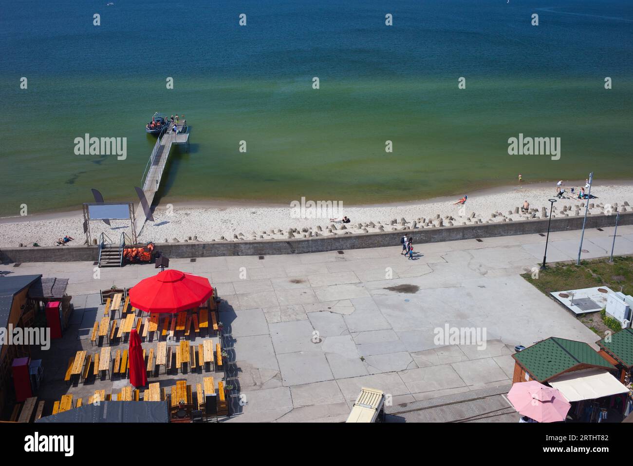 Resort town of Hel in Poland, beach, promenade and outdoor cafe ...