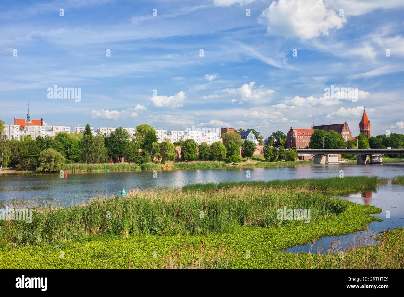 City skyline of Malbork in Poland with blocks of flats at the Nogat ...