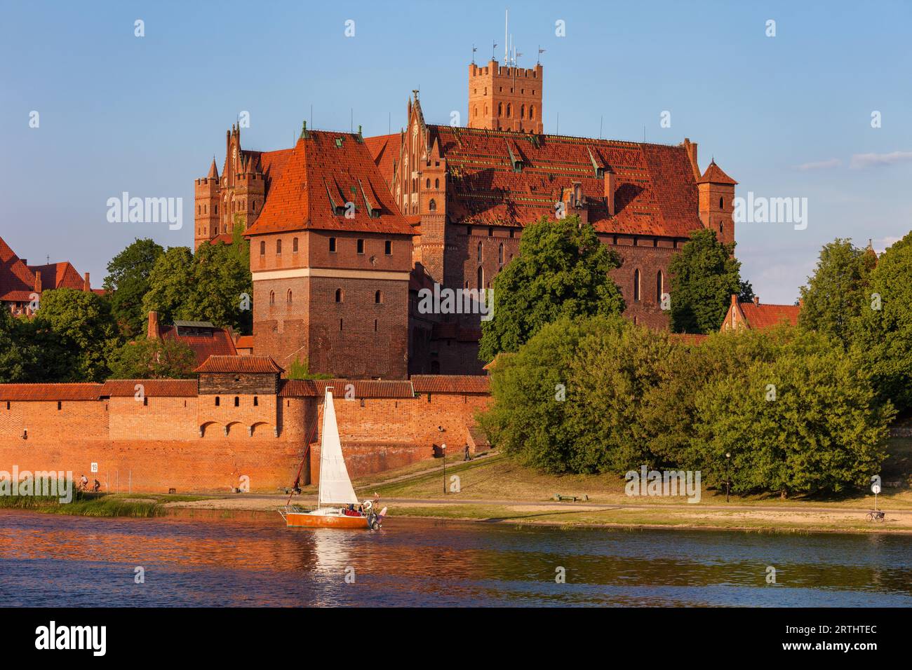 Malbork Castle in Poland, high castle, view from Nogat River, medieval ...