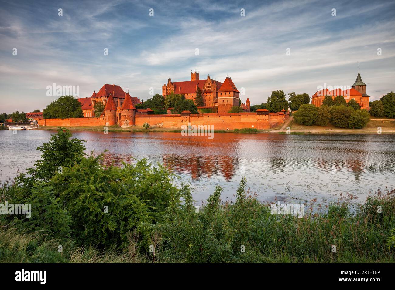 Malbork Castle at Nogat River in Poland, Europe, sunset time, the ...