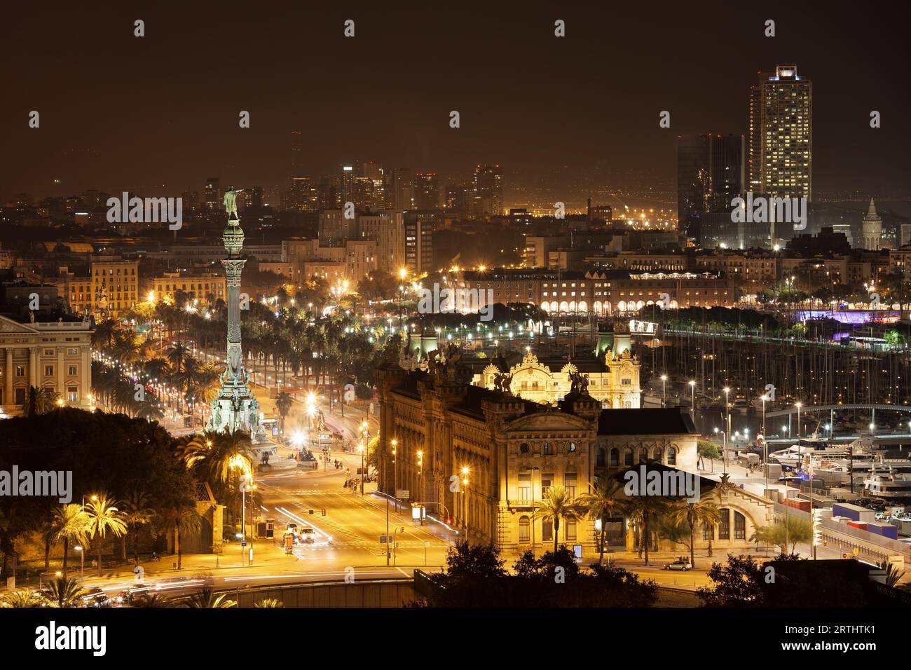 Barcelona skyline and cityscape by night, city centre Stock Photo - Alamy