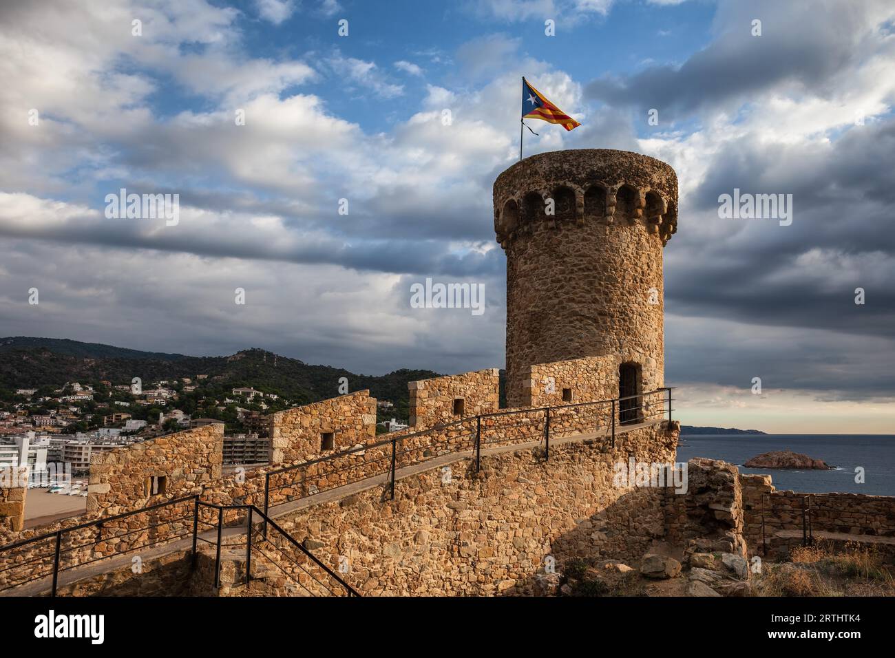 Spain, Catalonia, Costa Brava, Tossa de Mar, tower and battlement, wall ...