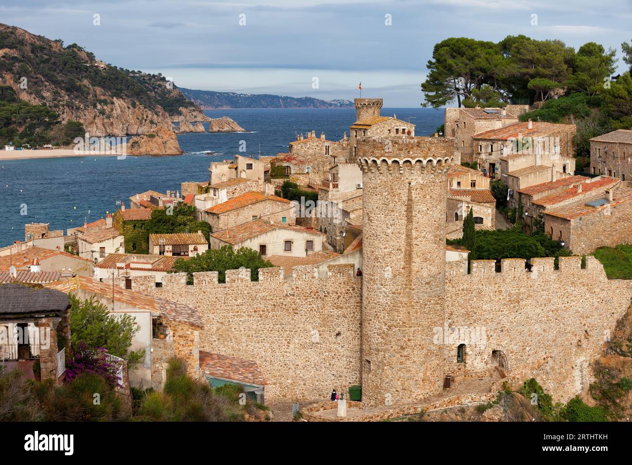 Tossa de Mar, walled medieval Old Town (Vila Vella), Mediterranean Sea ...