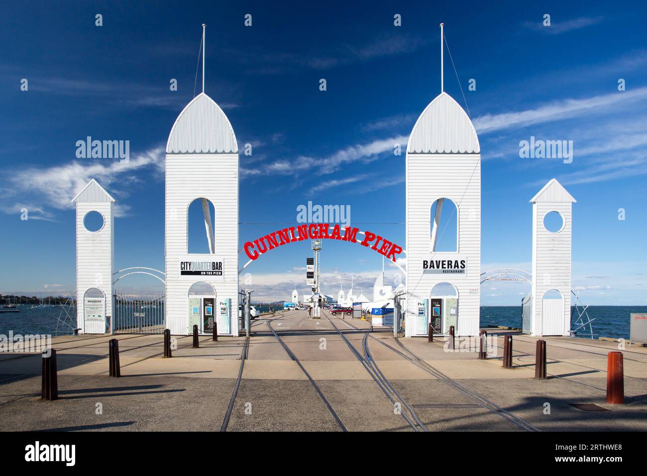 The famous landmark of Cunningham Pier in Geelong, Victoria, Australia ...