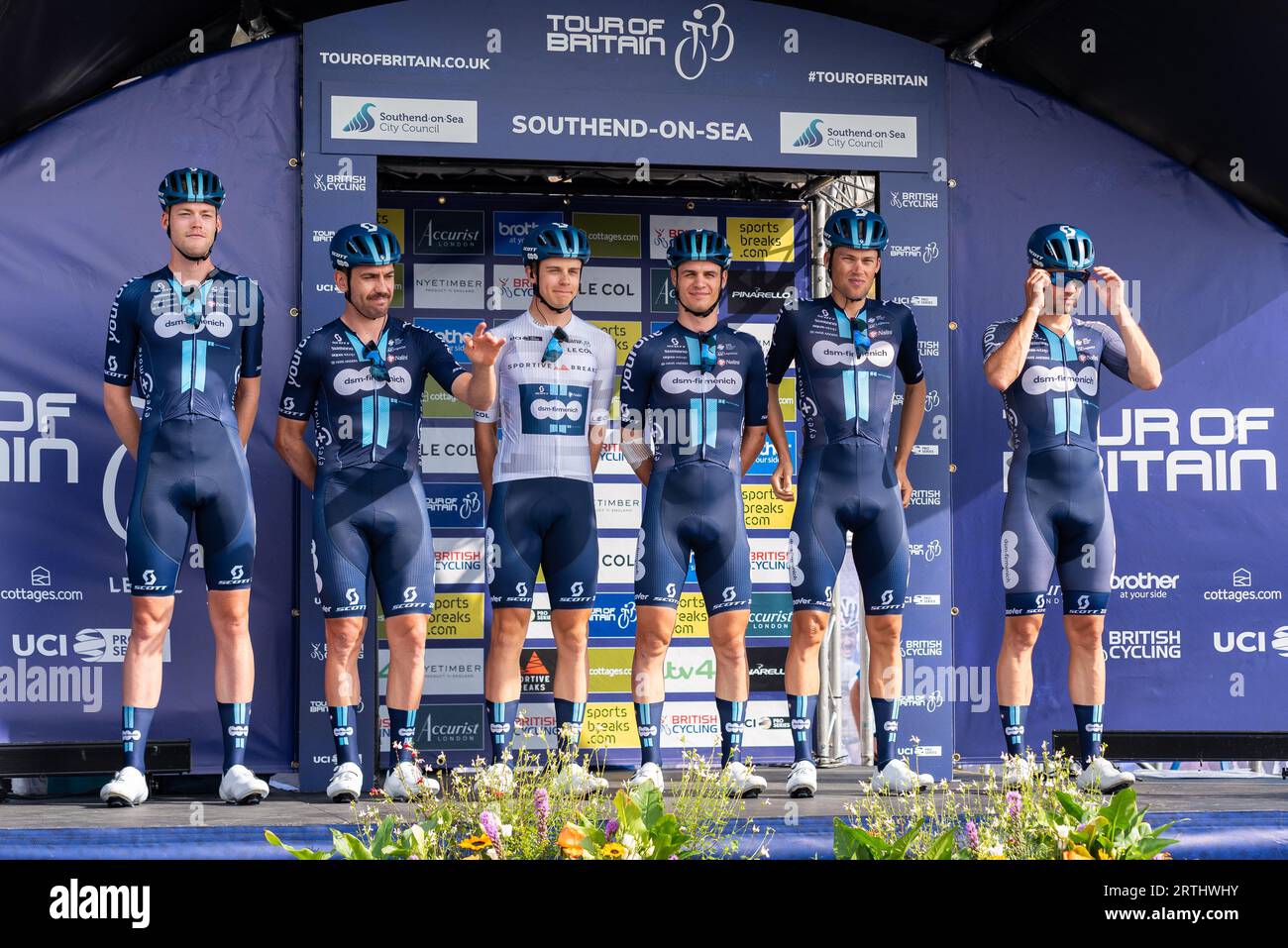 Riders of team DSM Firmenich at the Tour of Britain cycle race Stage 6 ...