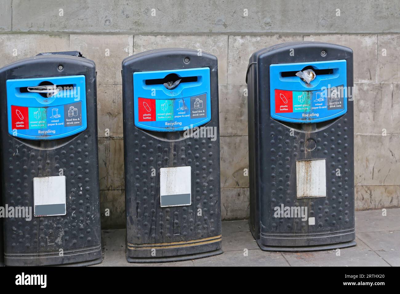 Three Plastic Recycle Bins for Trash at Street in London Stock Photo ...
