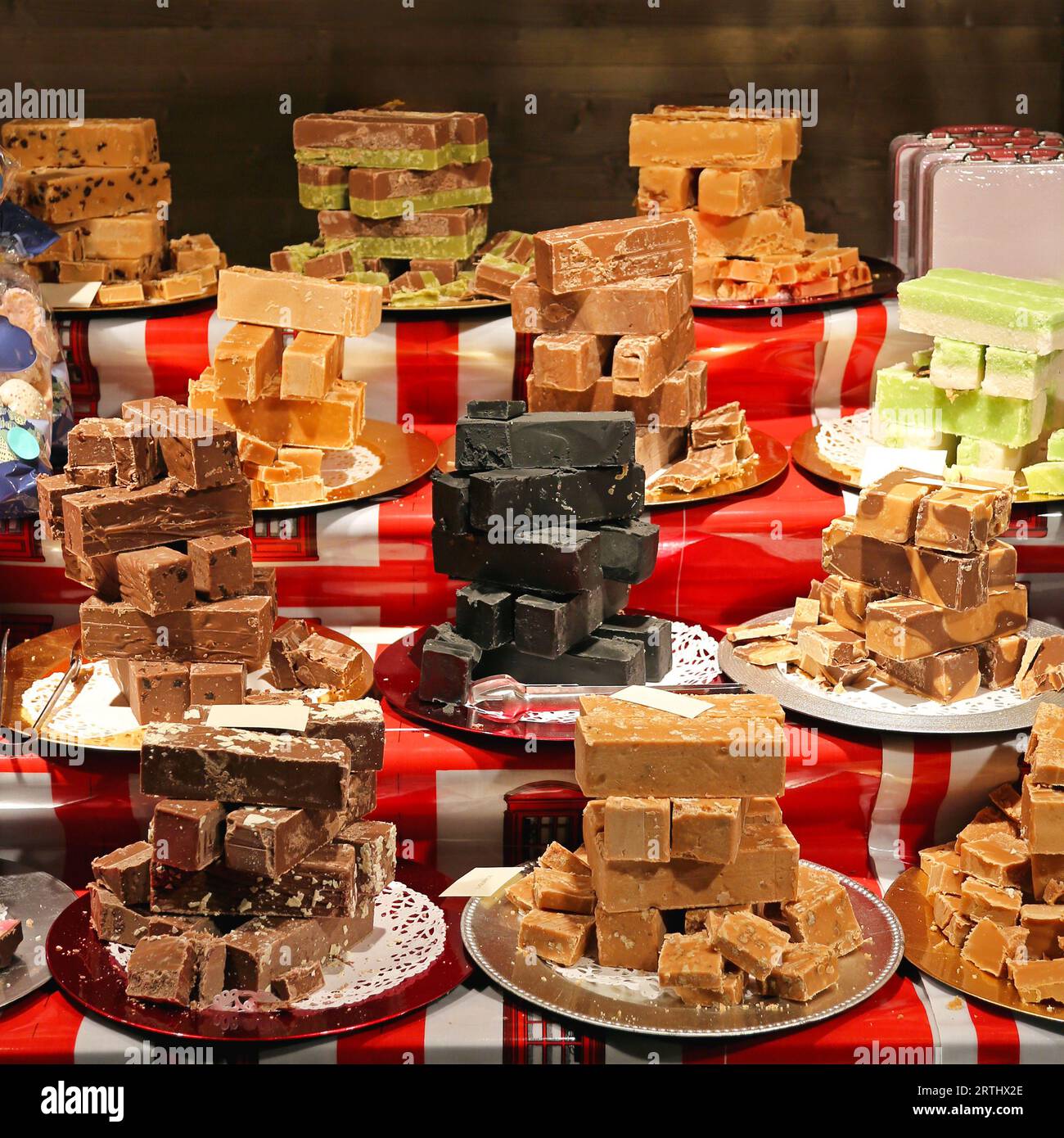 Large Piles of Various Sweet Fudges Candy at Night Market Stock Photo ...