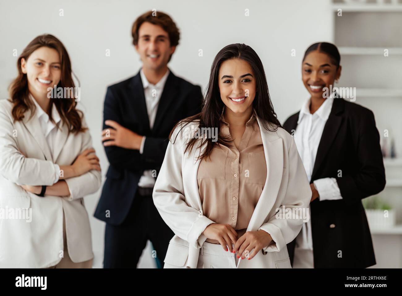 Leadership and entrepreneurship career. Positive latin businesswoman ...